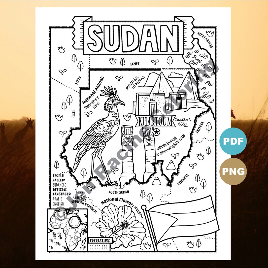 Sudan Coloring Page, Geography of Africa, Digital Download Coloring ...