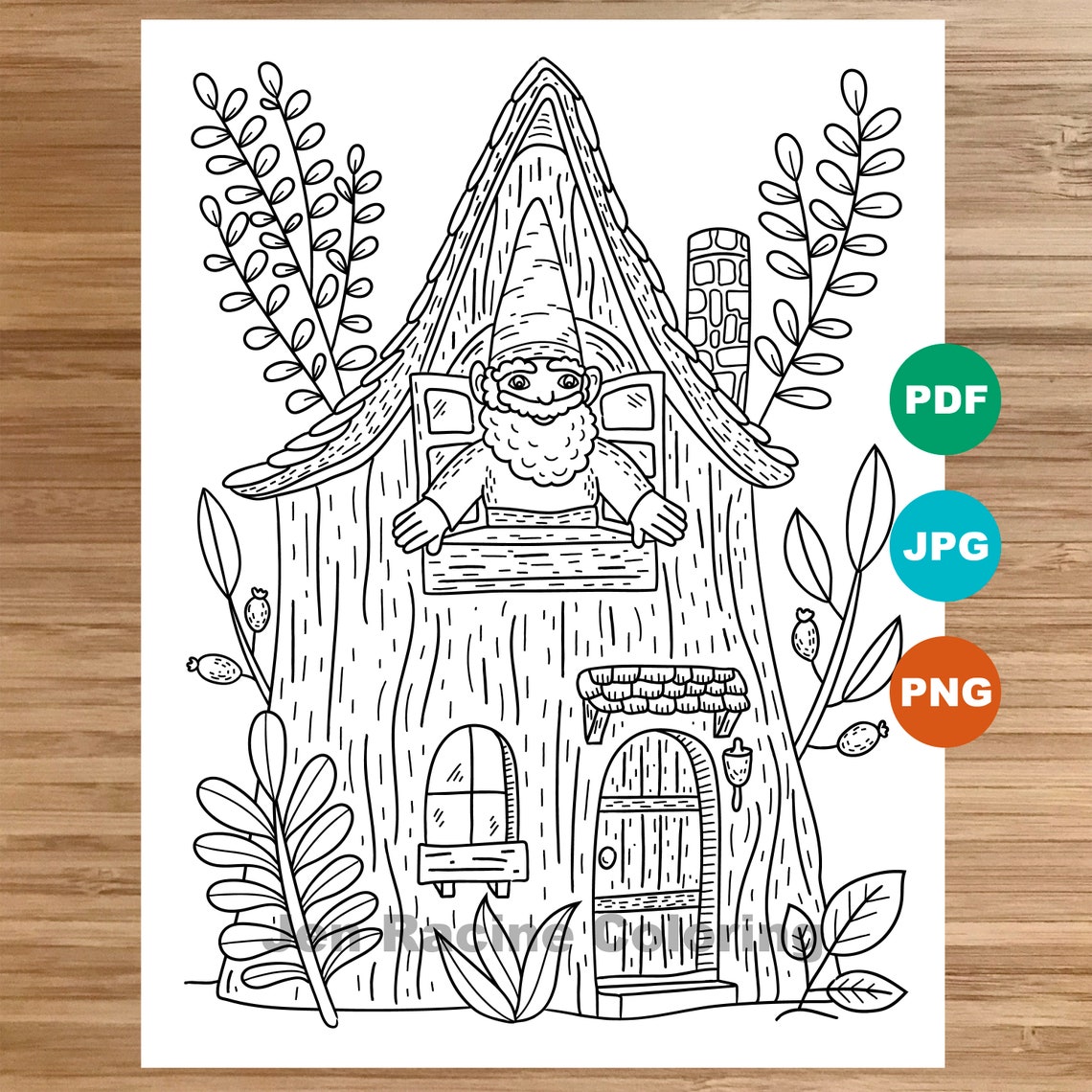 Gnome in His House Coloring Page Garden Gnomes Gardening - Etsy