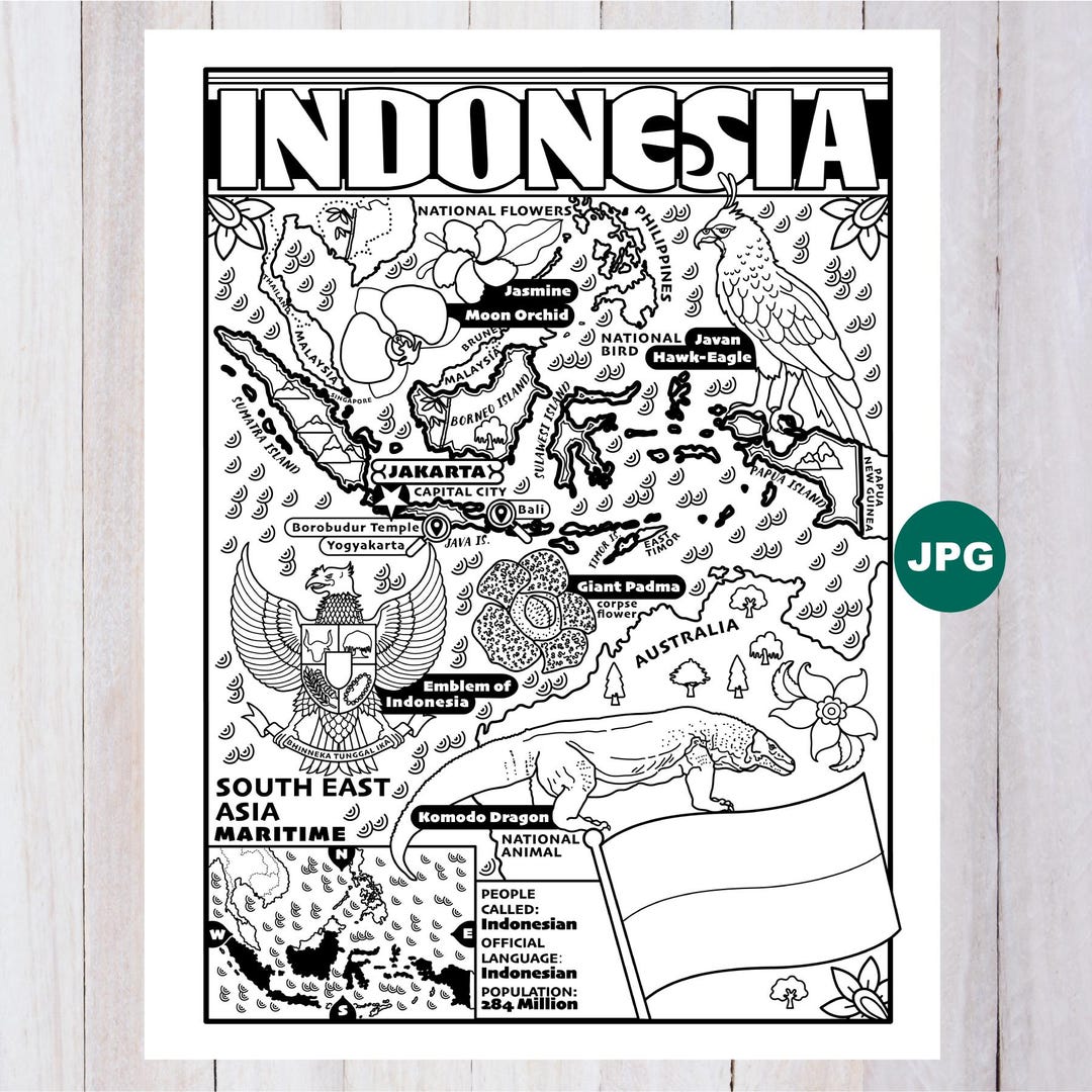 Indonesia Coloring Page, Geography of Southeast Asia, Digital Download ...