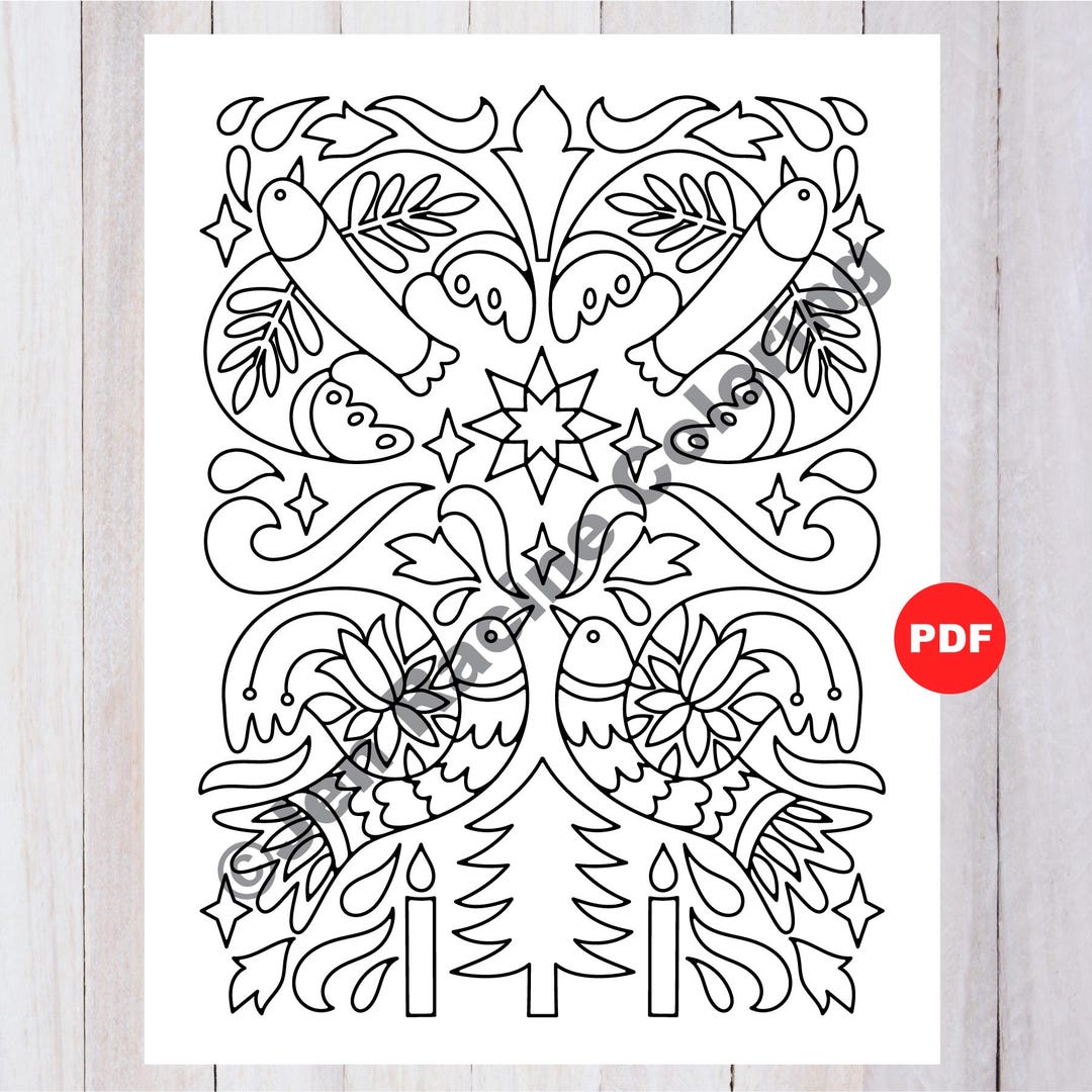 Scandinavian Christmas Coloring Page, Four Birds - Etsy