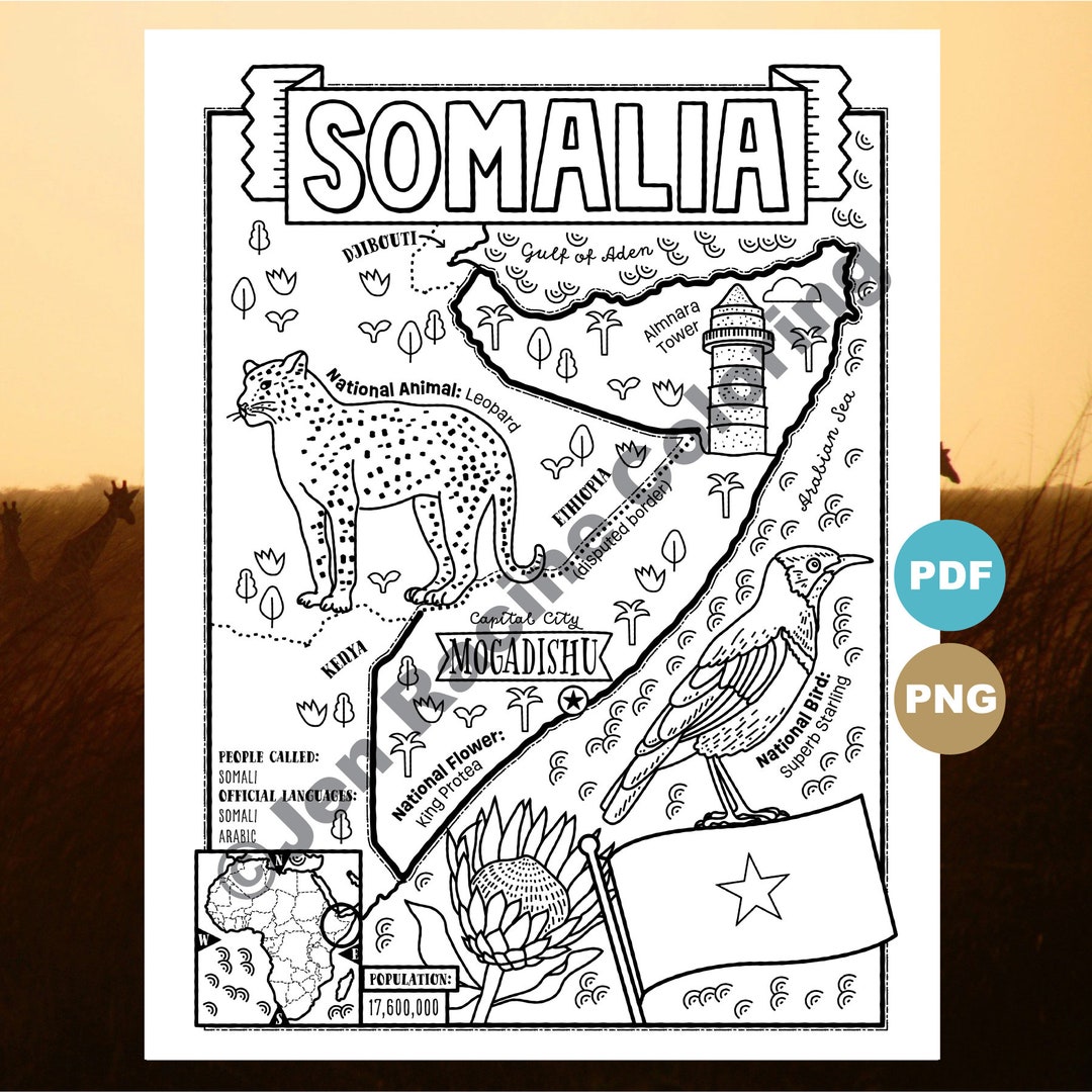 Somalia Coloring Page, Geography of Africa, Digital Download Coloring ...