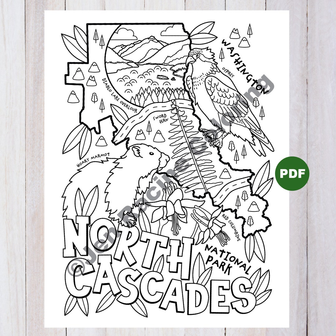 North Cascades National Park Coloring Page - Etsy