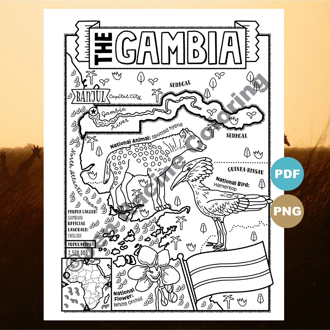 The Gambia Coloring Page, Geography of Africa, Digital Download ...