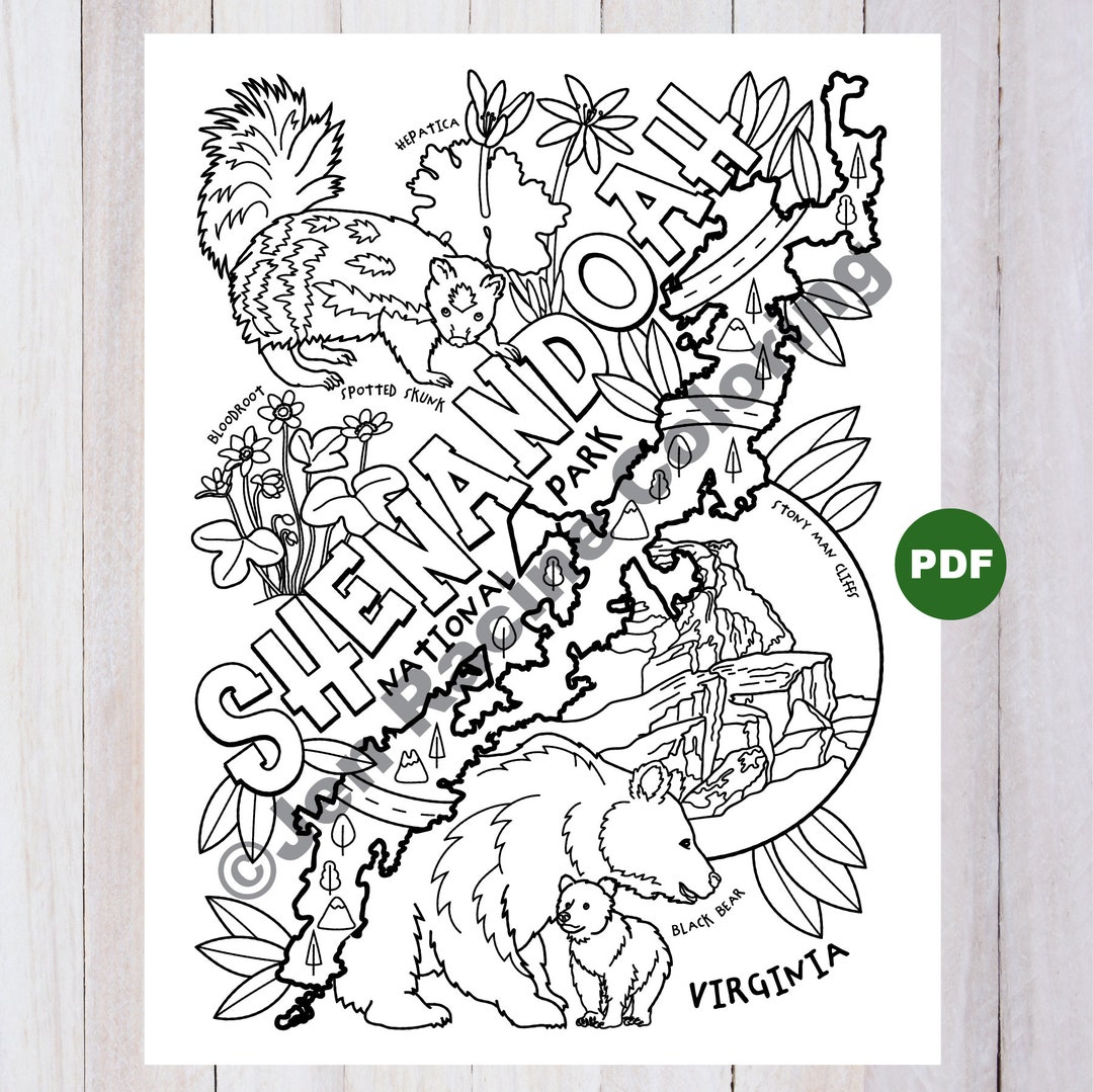 Shenandoah National Park Coloring Page - Etsy