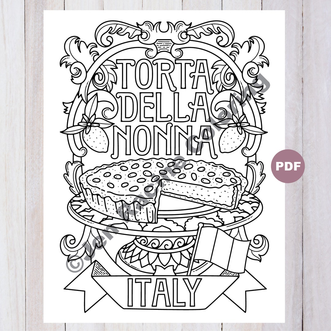 Torta Della Nonna Coloring Page, Italy, A World of Cake, Digital ...