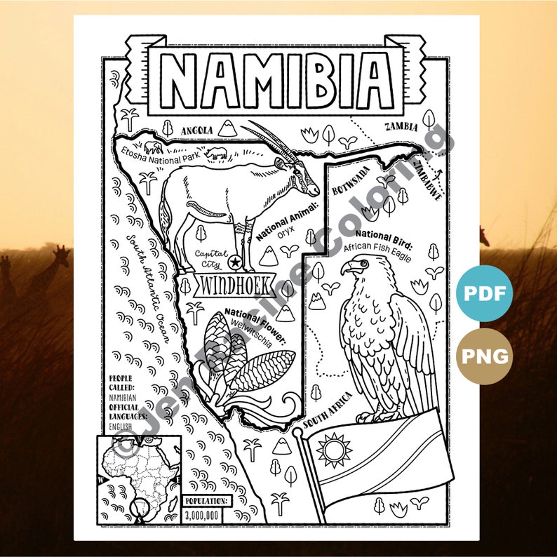 Namibia Map Coloring Page, Geography of Africa (digital Download) - Etsy