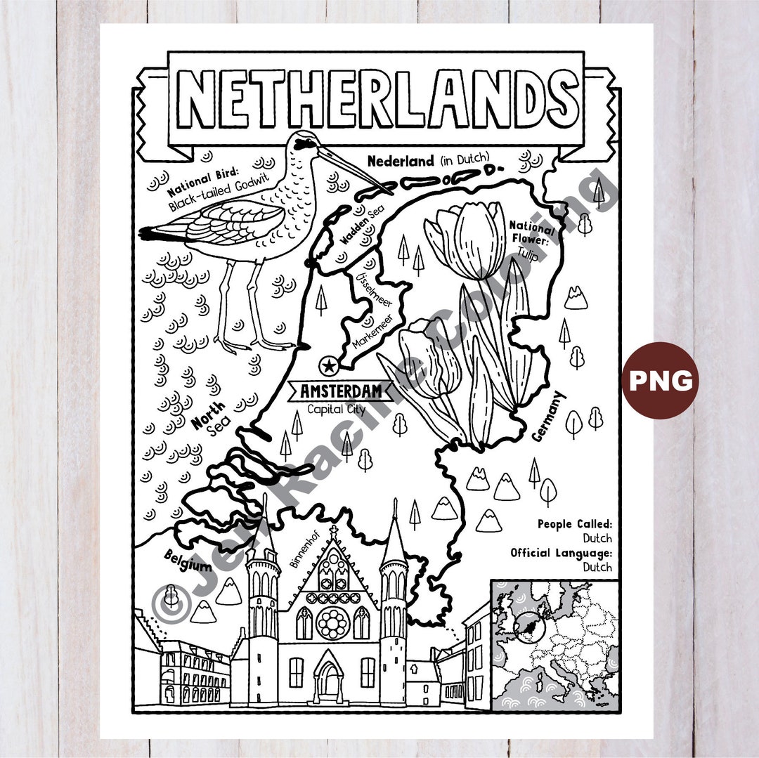 Netherlands Coloring Page, Geography of Europe, Digital Download ...