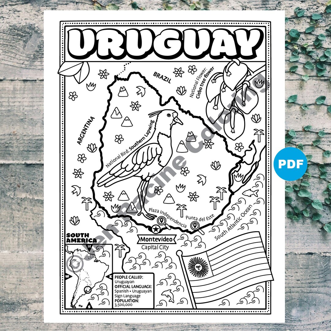 Uruguay Coloring Page, Geography of South America, Digital Download ...