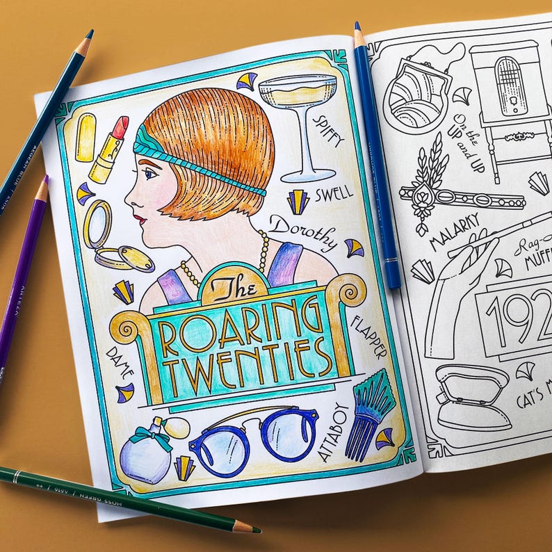 1920's – the Roaring Twenties Coloring Pages, Set of 2 Digital Download ...