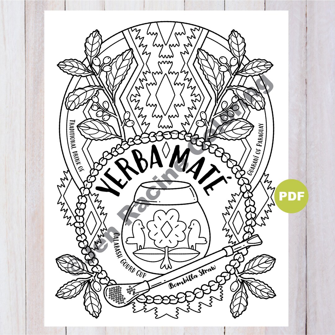 Yerba Maté Coloring Page, Tea Artwork, Digital Download Coloring Page ...