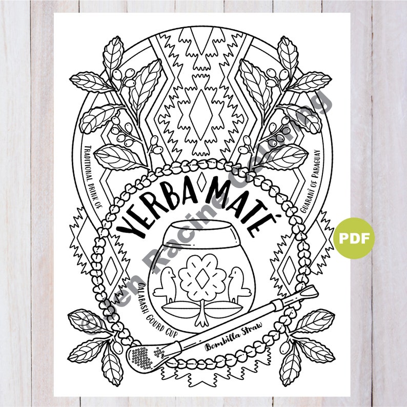 Yerba Maté Coloring Page Tea Artwork Digital Download - Etsy