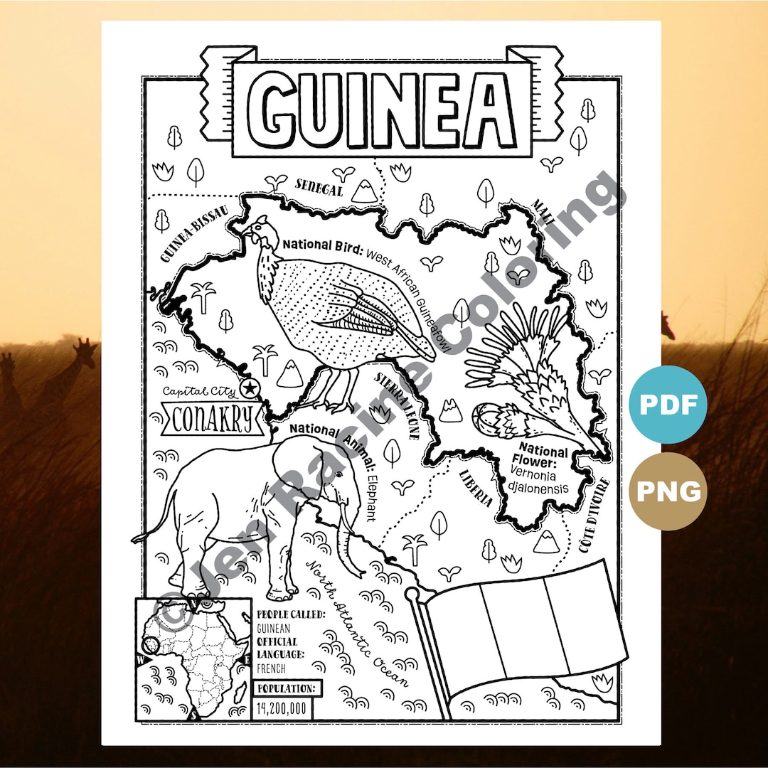 Guinea Coloring Page, Geography of Africa, Digital Download Coloring ...