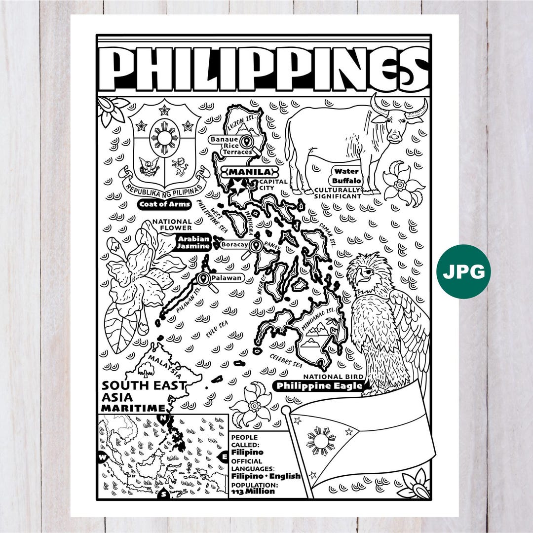 Philippines Coloring Page, Geography of Southeast Asia, Digital ...