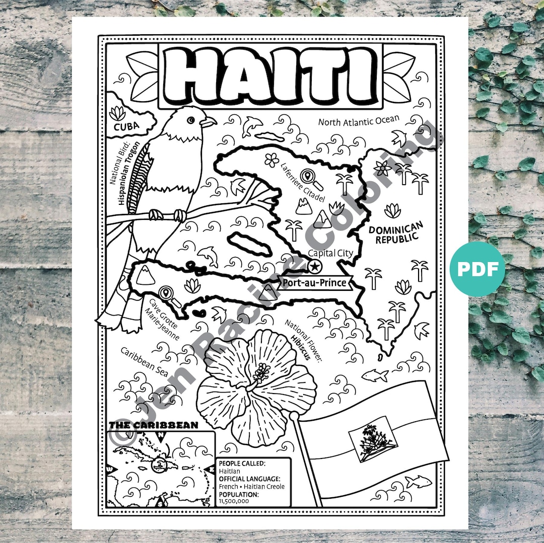 Haiti Coloring Page, Geography of the Caribbean, Digital Download ...