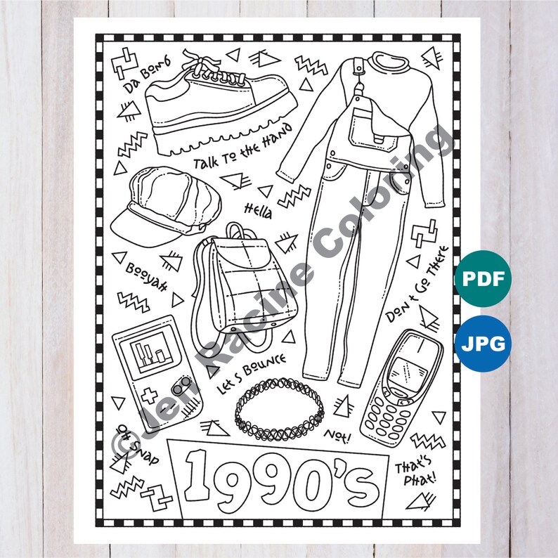 1990's the Good Decade Coloring Pages Set of 2 Digital - Etsy