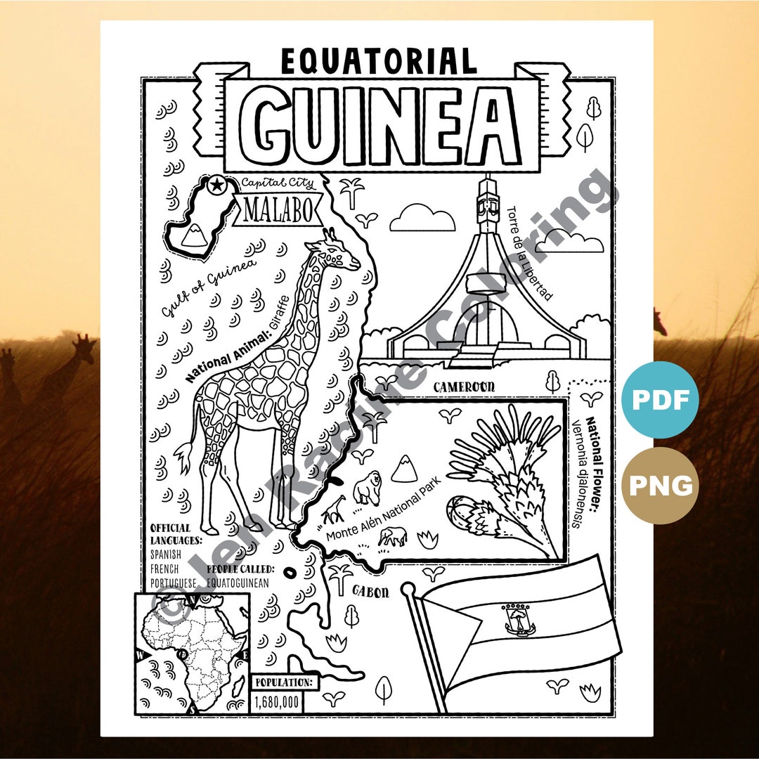 Equatorial Guinea Coloring Page, Geography of Africa, Digital Download ...