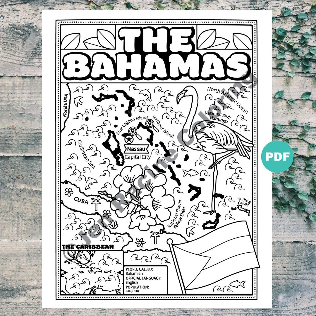 The Bahamas Coloring Page, Geography of the Caribbean, Digital Download ...