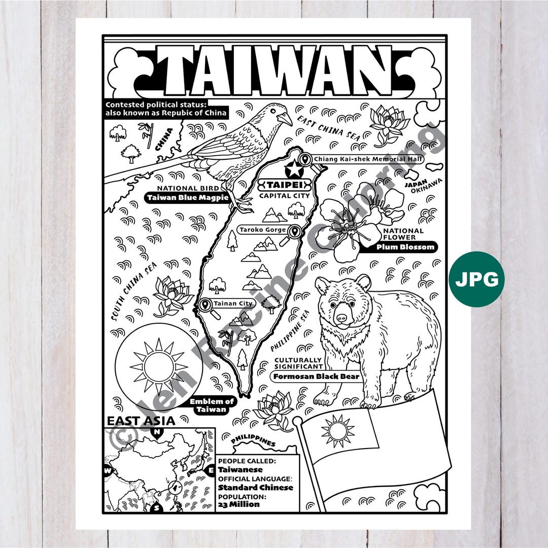 Taiwan Geography Coloring Page (digital Download) - Etsy UK