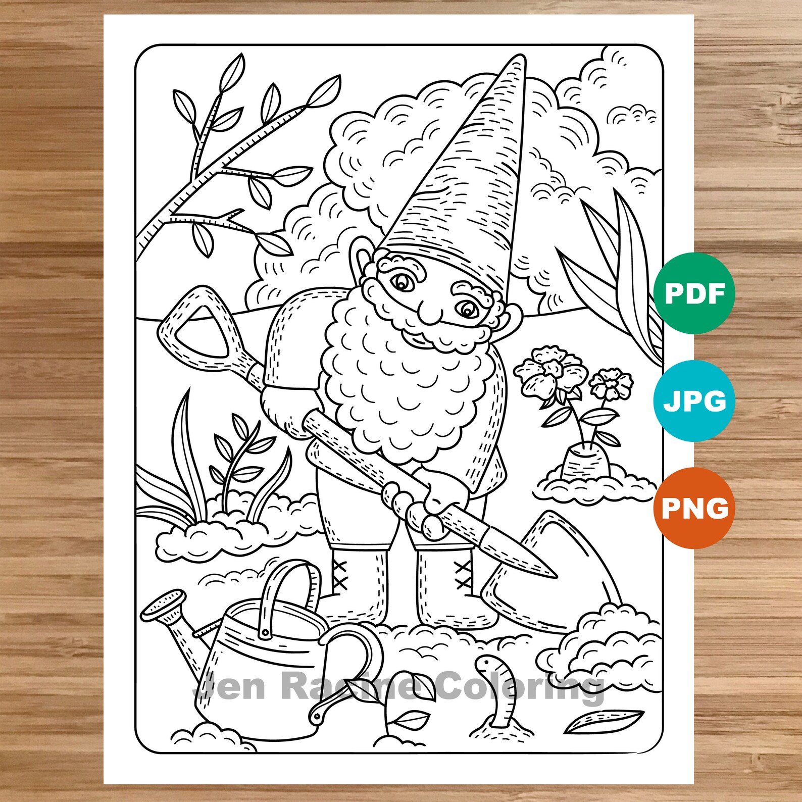 Gardening Gnome Coloring Page, Gardening, Flowers, Coloring Page ...