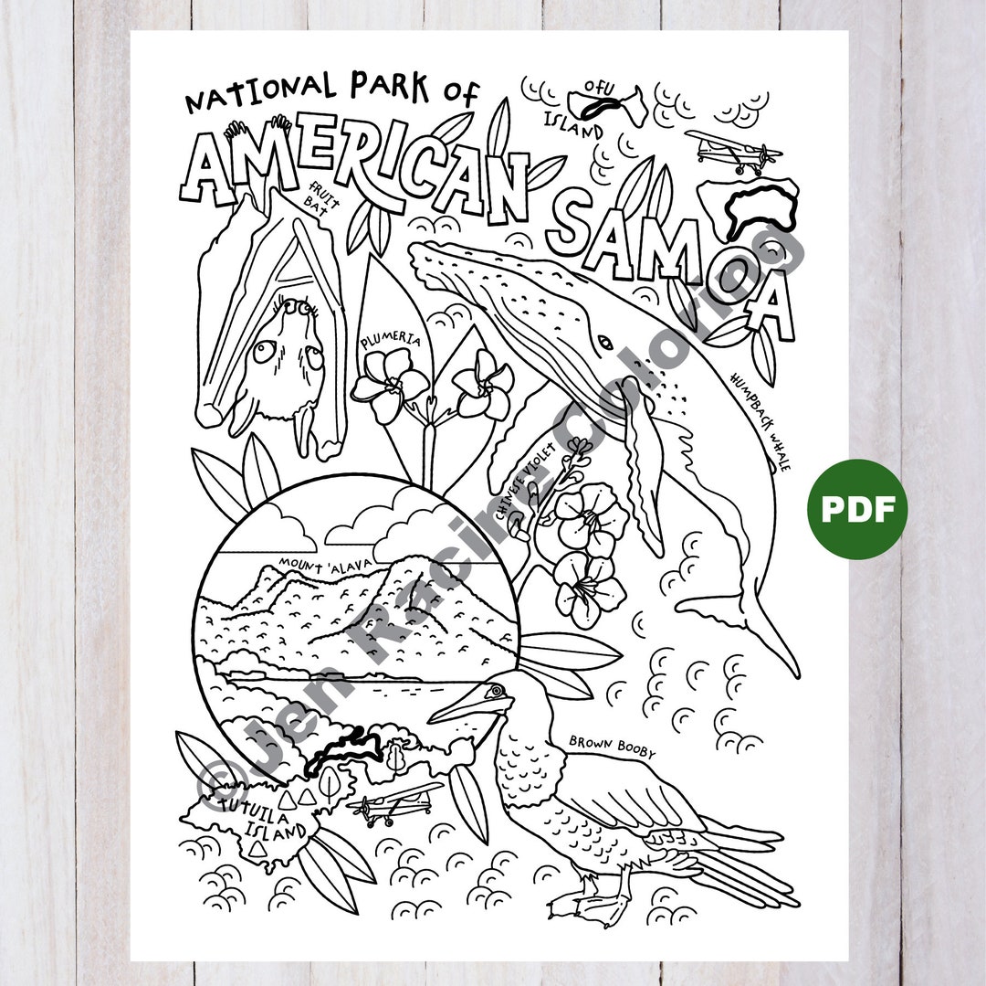 National Park of American Samoa Coloring Page - Etsy