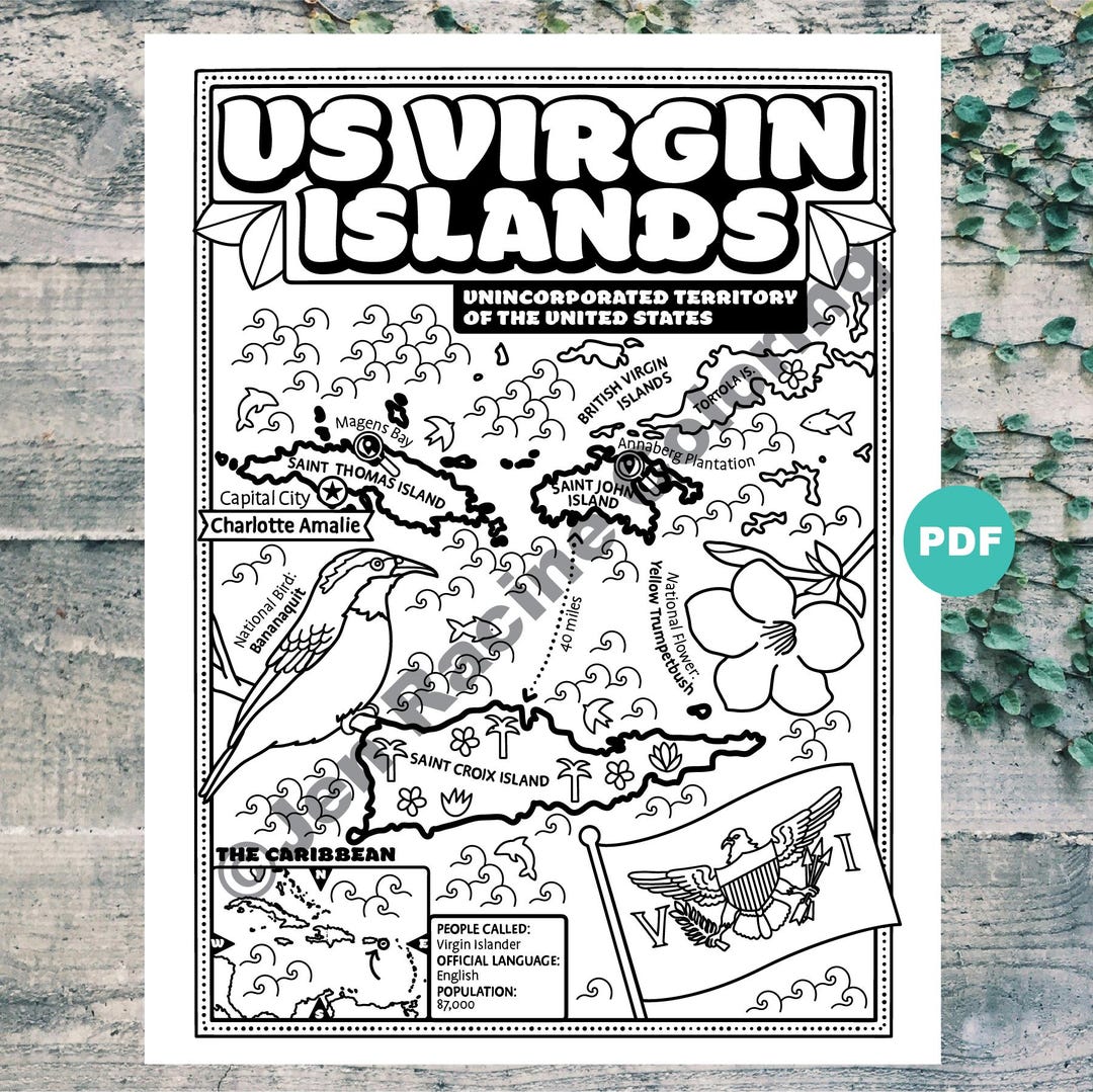 US Virgin Islands Coloring Page, Geography of the Caribbean, Digital ...