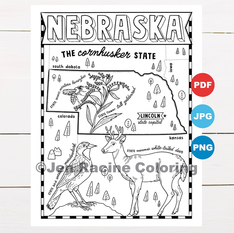 Nebraska State Map Outline Sketch Coloring Page