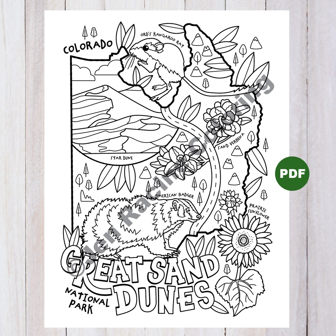 Great Sand Dunes National Park Coloring Page Etsy