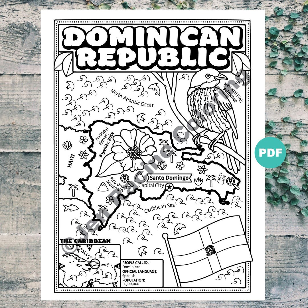 Dominican Republic Coloring Page, Geography of the Caribbean, Digital ...