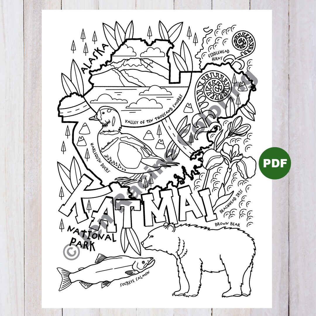 Katmai National Park Coloring Page - Etsy