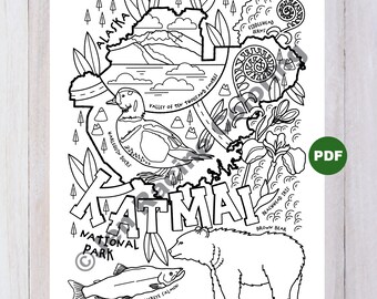 Katmai National Park Coloring Page - Etsy