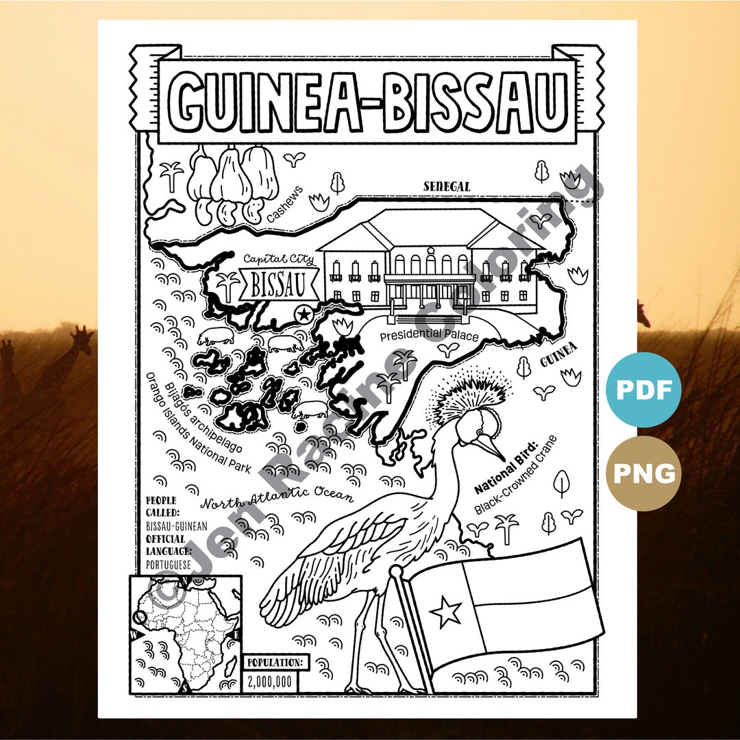 Guinea-bissau Coloring Page, Geography of Africa, Digital Download ...