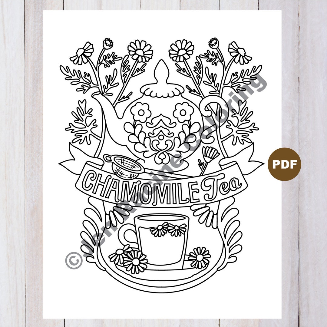 Chamomile Tea Coloring Page, Digital Download - Etsy