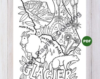 Glacier National Park Coloring Page - Etsy