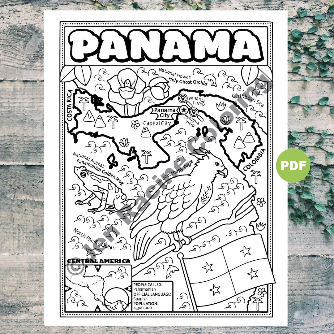 Panama Coloring Page, Geography of Central America, Digital Download ...