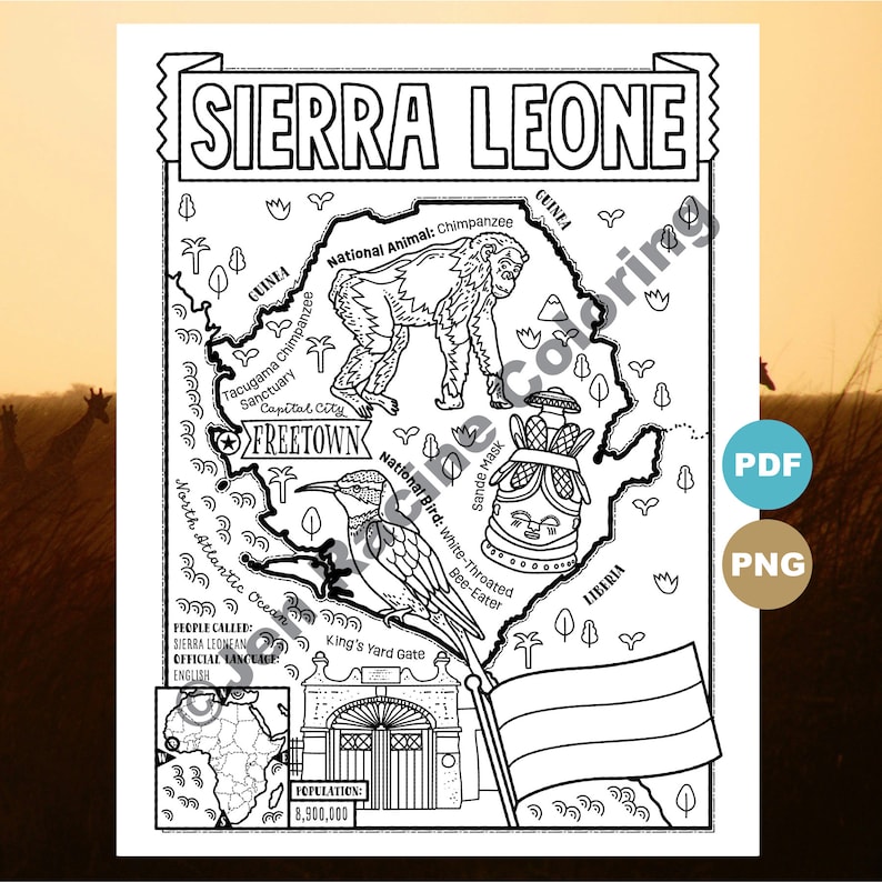 Sierra Leone Map Coloring Page, Africa Geography (digital Download) - Etsy