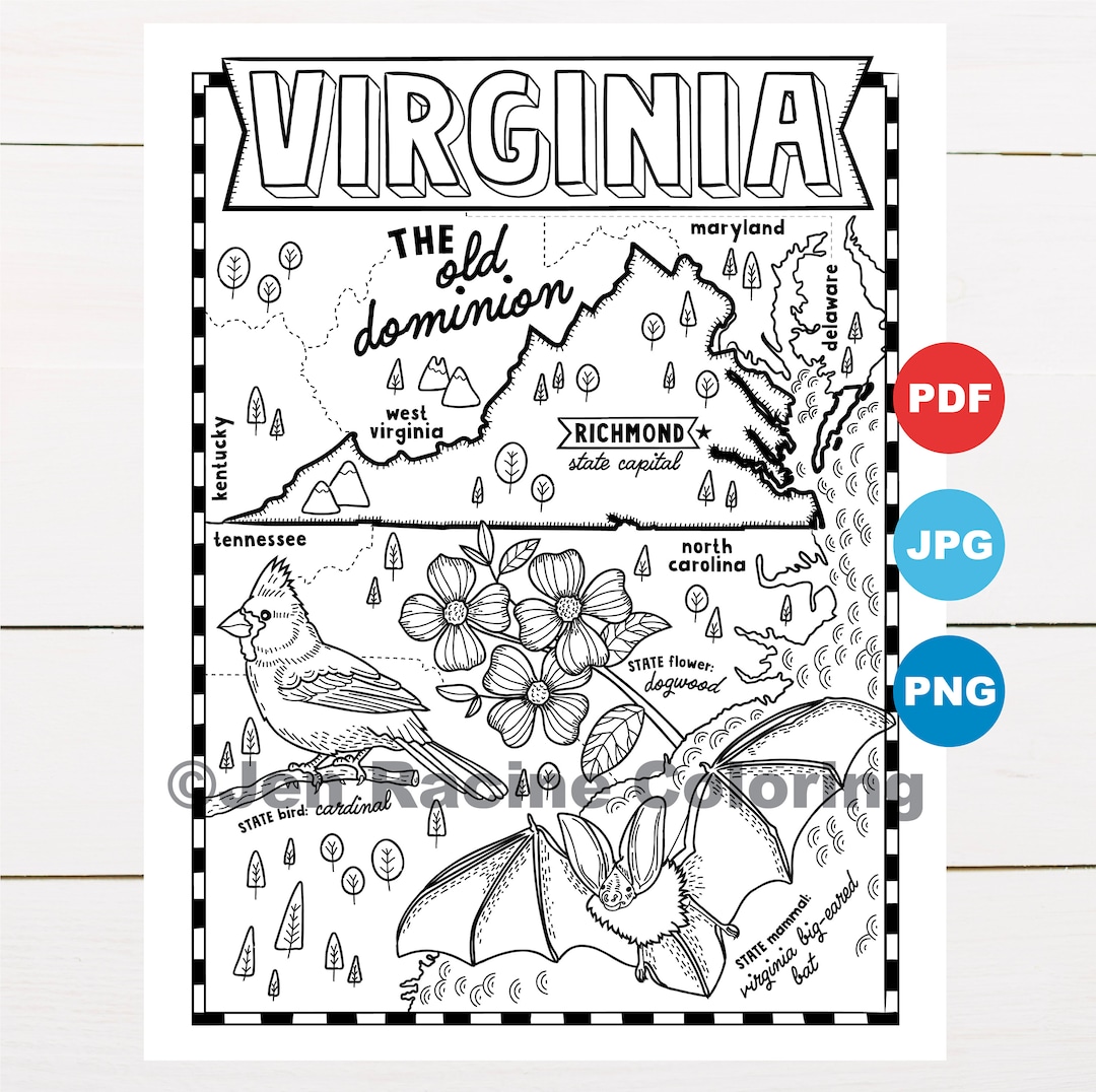 Virginia Coloring Page, United States, State Map, Wildlife, State ...