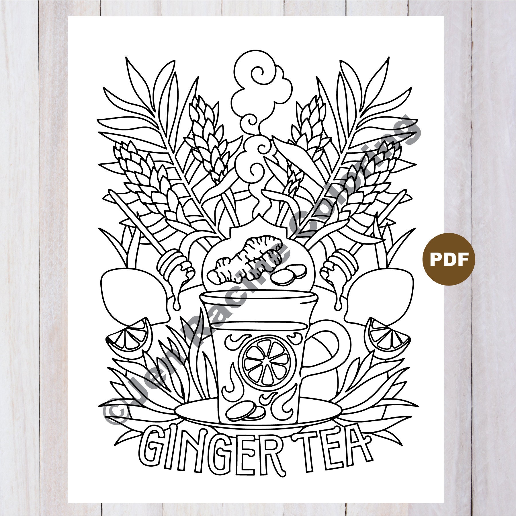 Ginger Tea Coloring Page, Digital Download - Etsy