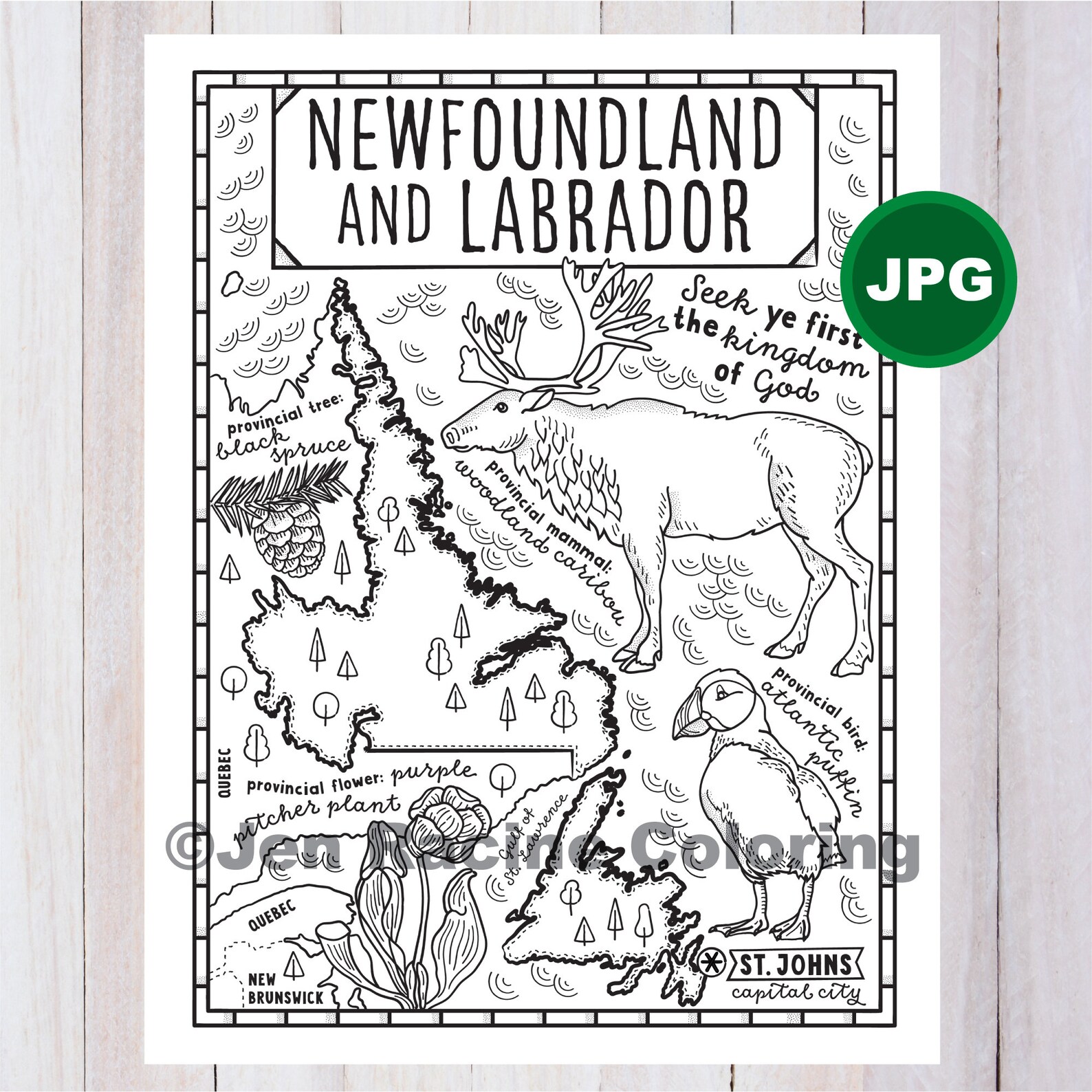 Newfoundland & Labrador Coloring Page Canada Province | Etsy