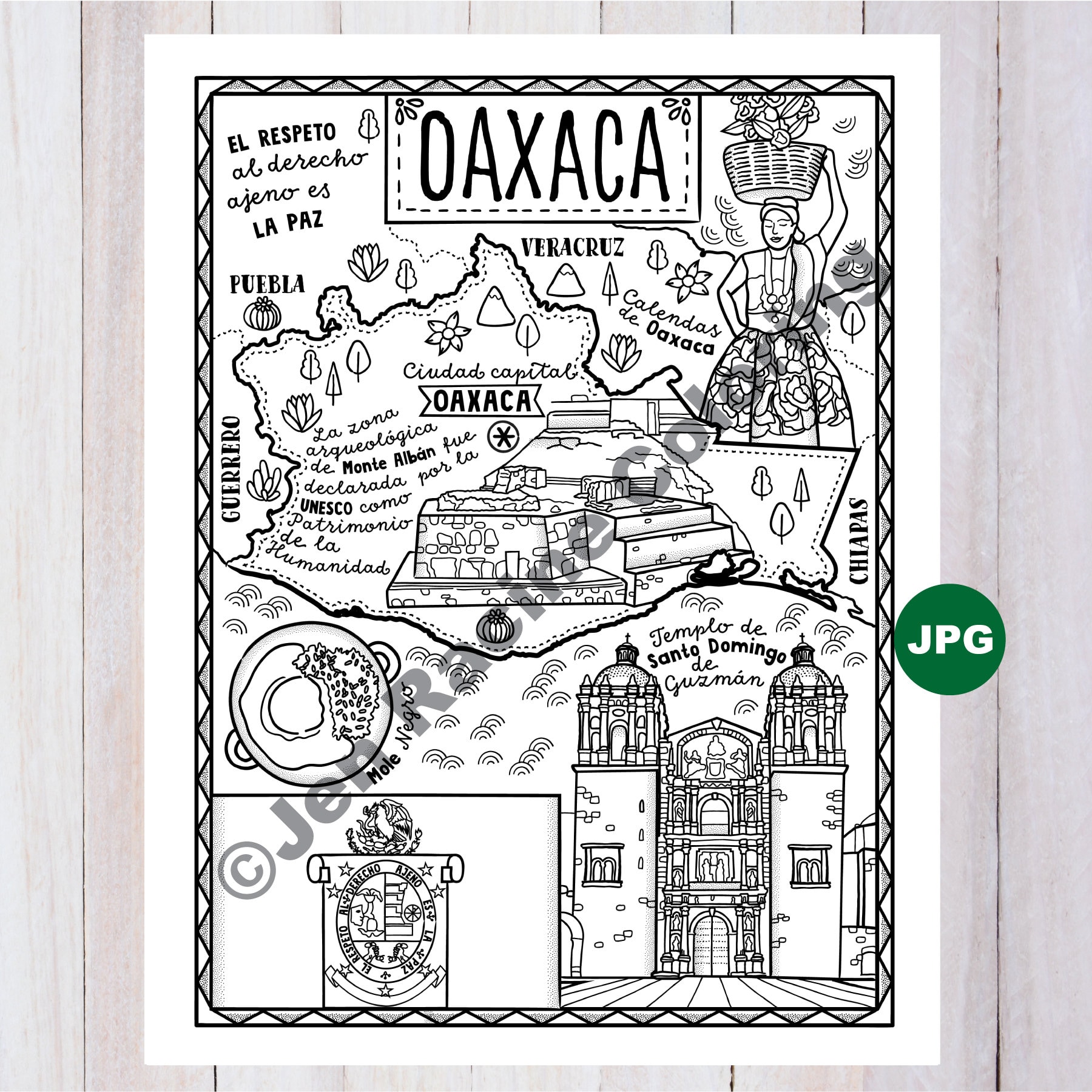 Oaxaca Coloring Page (spanish Language Version) Mexico State, Estados ...