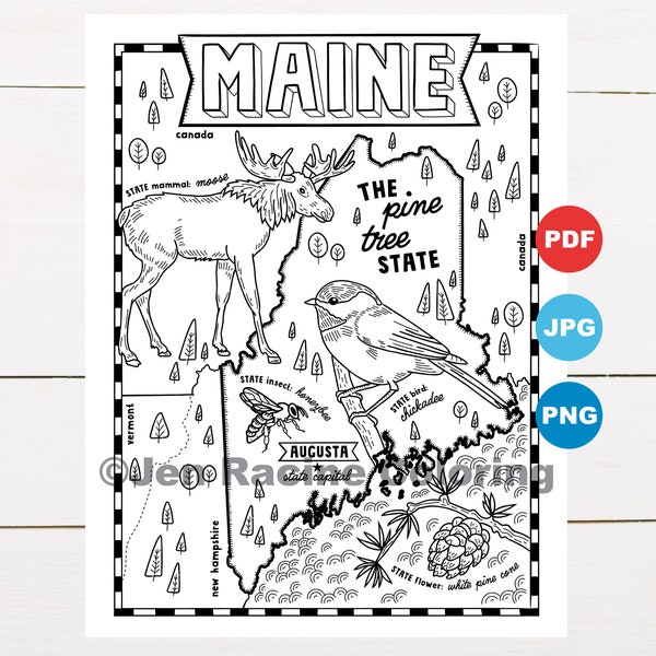 Maine Coloring Pages - Etsy