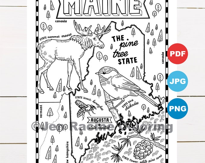Maine Coloring Page - Etsy