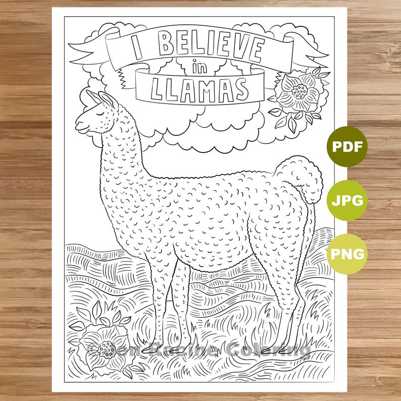 I Believe in Llamas Coloring Page Llama Art Coloring Book - Etsy