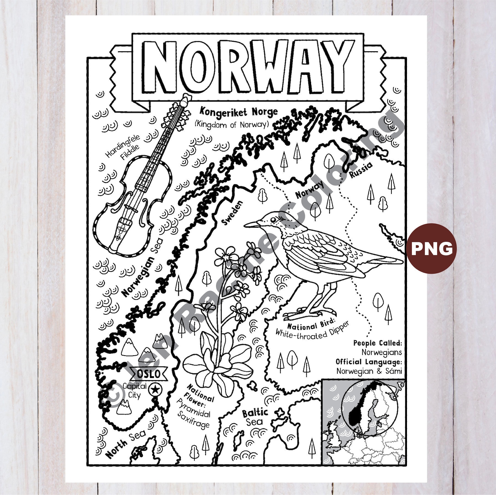 Norway Coloring Page, Geography of Europe, Digital Download Coloring ...