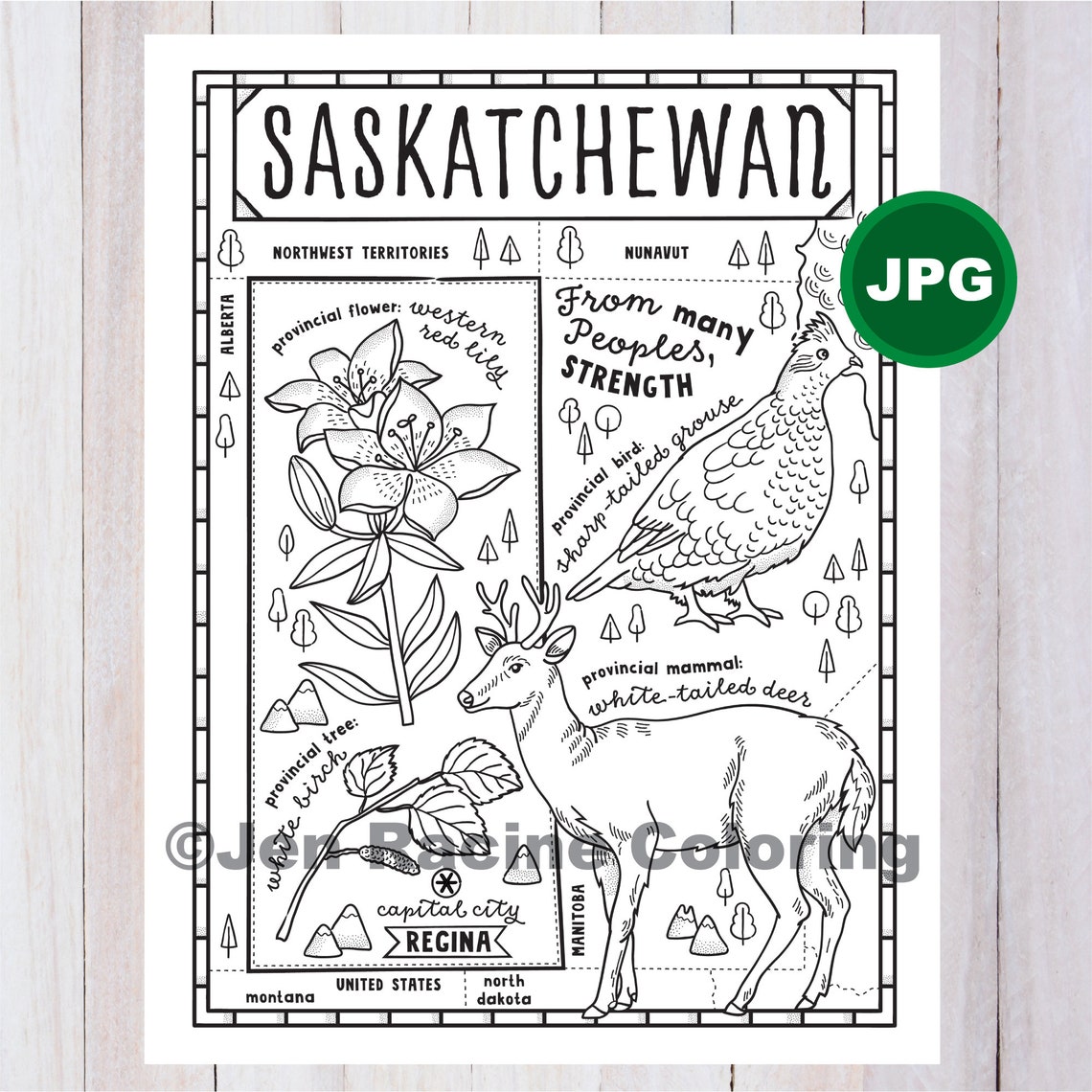 Saskatchewan Coloring Page, Canada, Province, Provincial Map, Wildlife ...