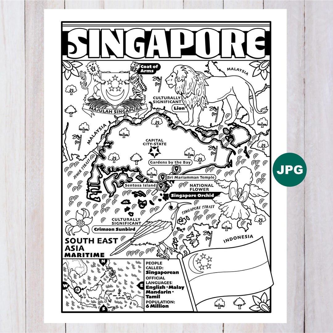 Singapore Map Coloring Page, Southeast Asia Geography (digital Download ...