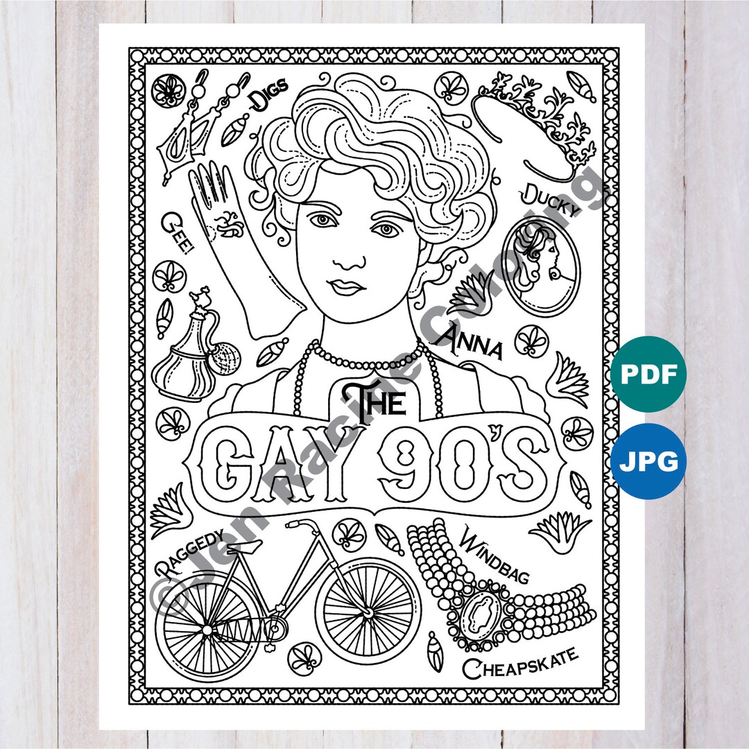 1890's – the Gay '90's Coloring Pages, Set of 2 Digital Download - Etsy