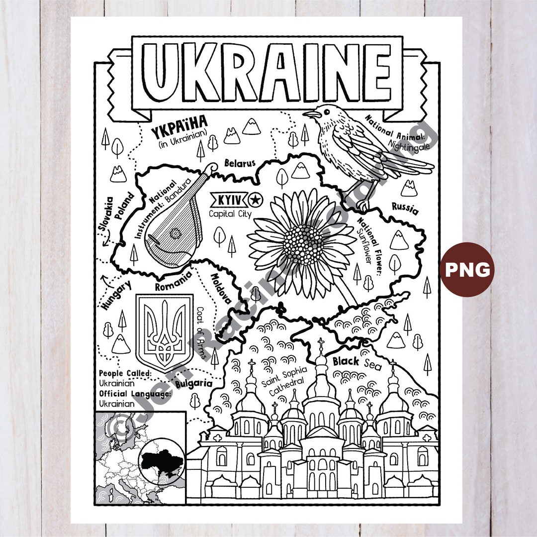 Ukraine Coloring Page, Geography of Europe, Digital Download Coloring ...