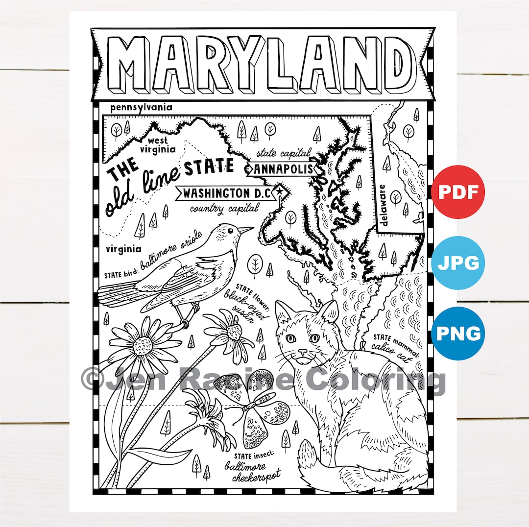 Maryland Coloring Page, United States, State Map, Wildlife, State ...