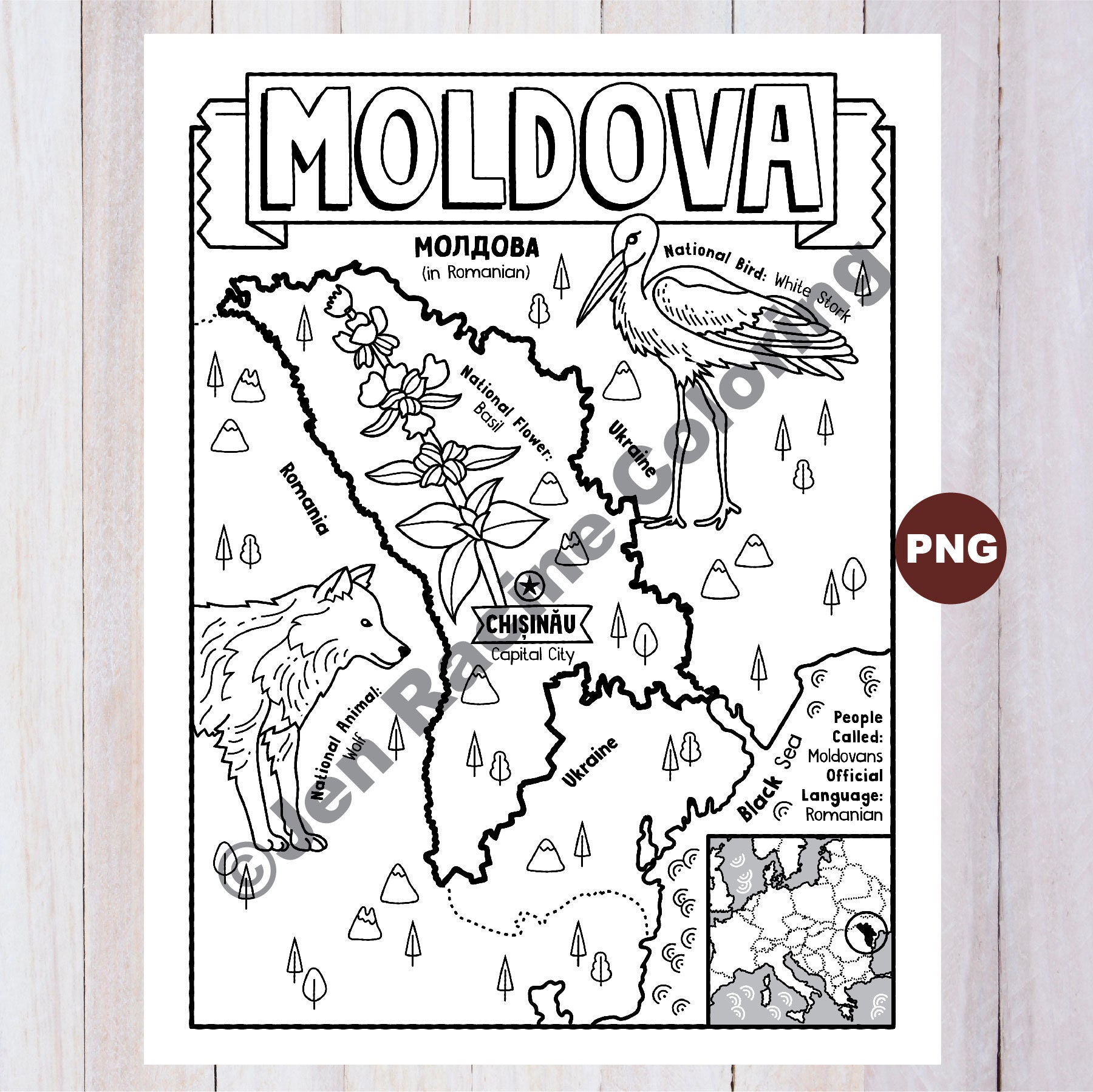 Moldova Coloring Page, Geography of Europe, Digital Download Coloring ...