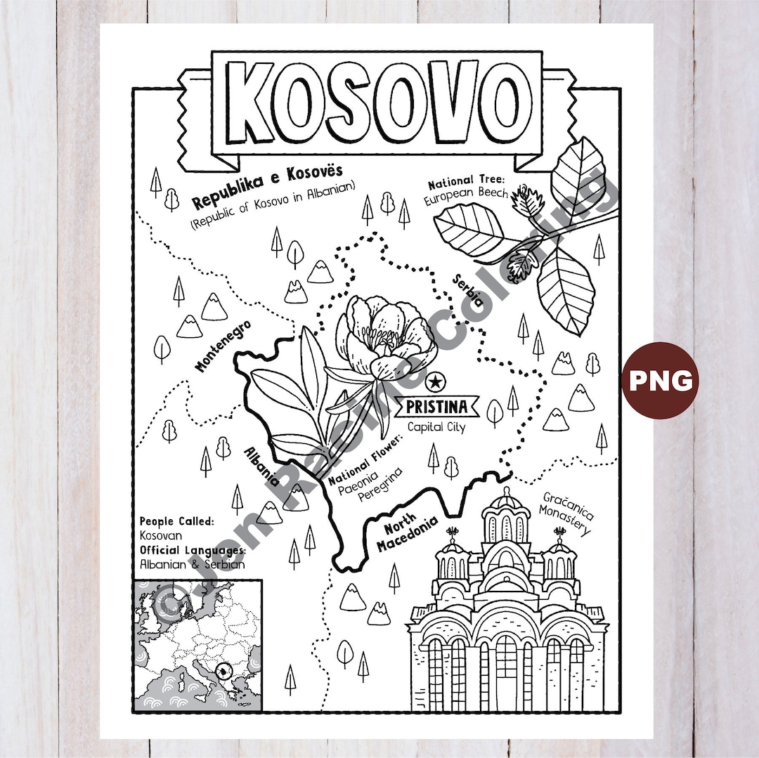 Kosovo Coloring Page Geography Of Europe Digital Download Coloring Page Etsy